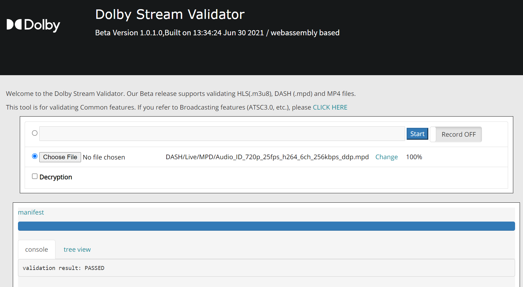 Using the web-based StreamValidator
